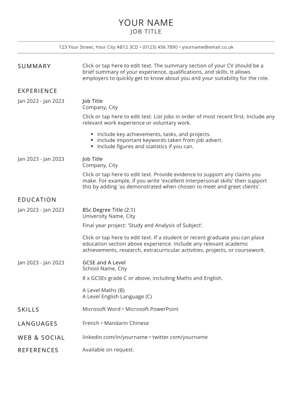 CV Template: Create a Free CV in Minutes